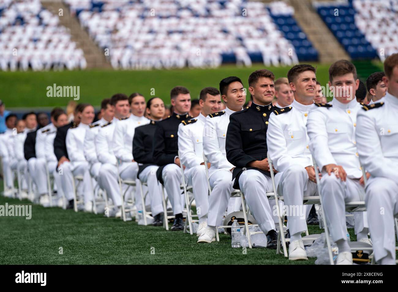 Annapolis, United States. 24th May, 2024. Midshipmen look on during the ...