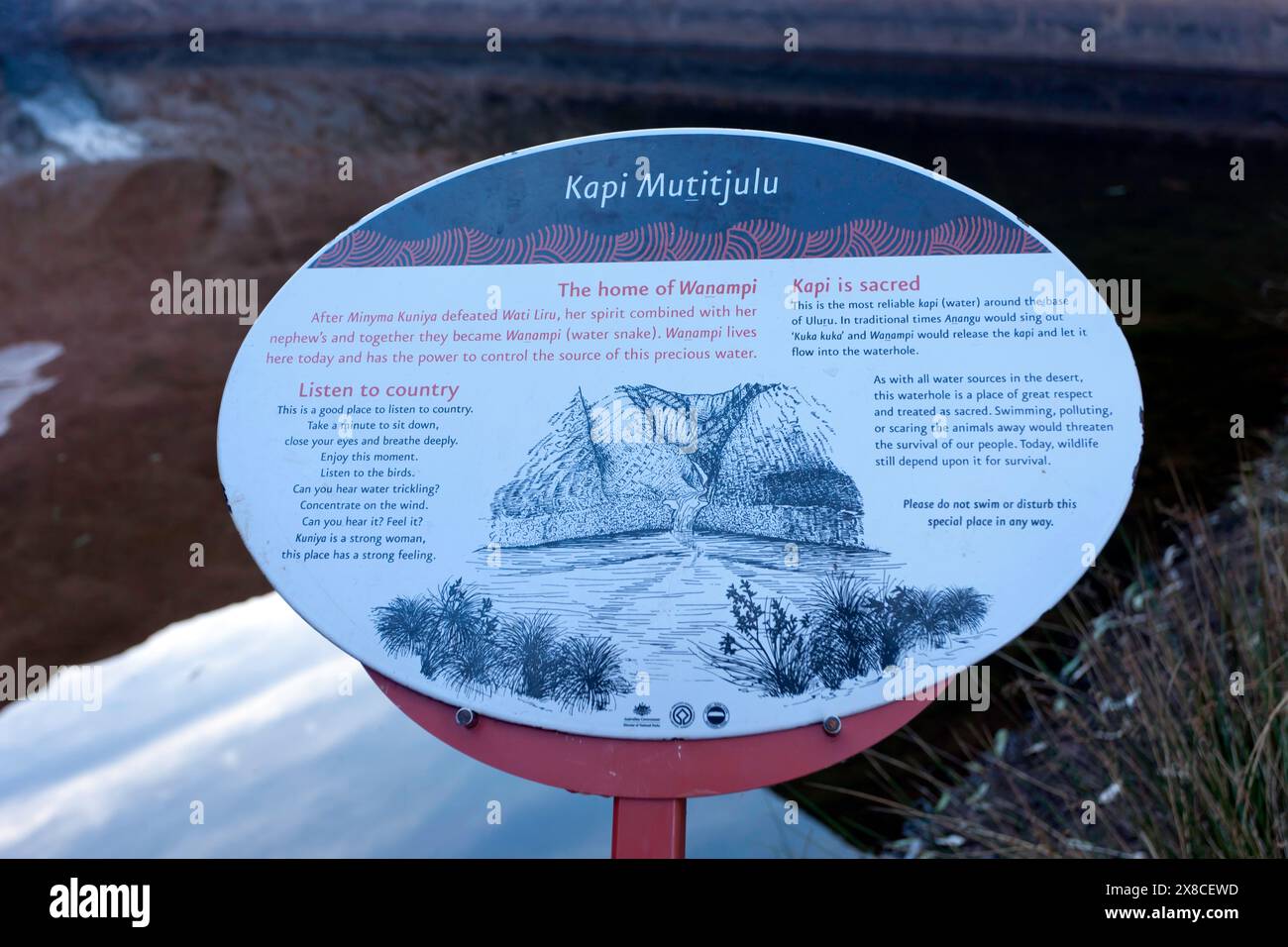 Sign explaining the Kapi Mutitjulu water hole, Uluru-Kata Tjuta ...