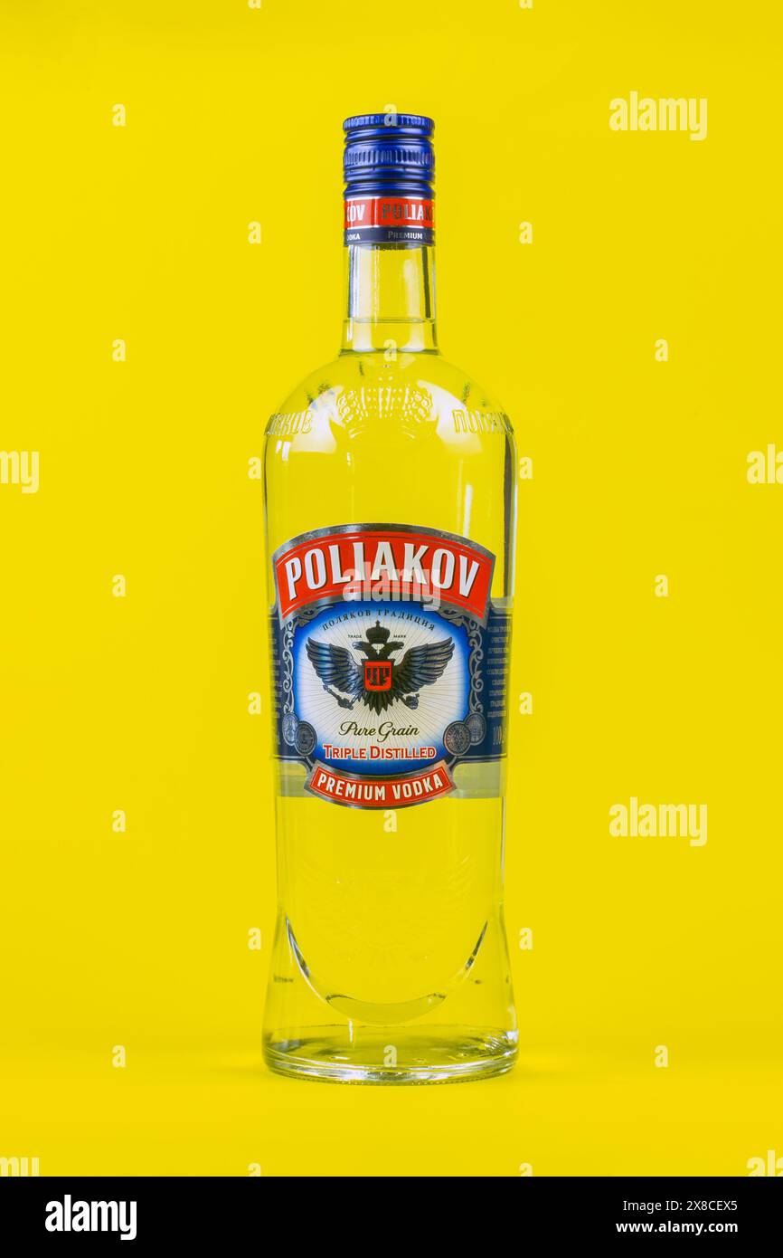 bottle of poliakov brand vodka, close-up Stock Photo - Alamy