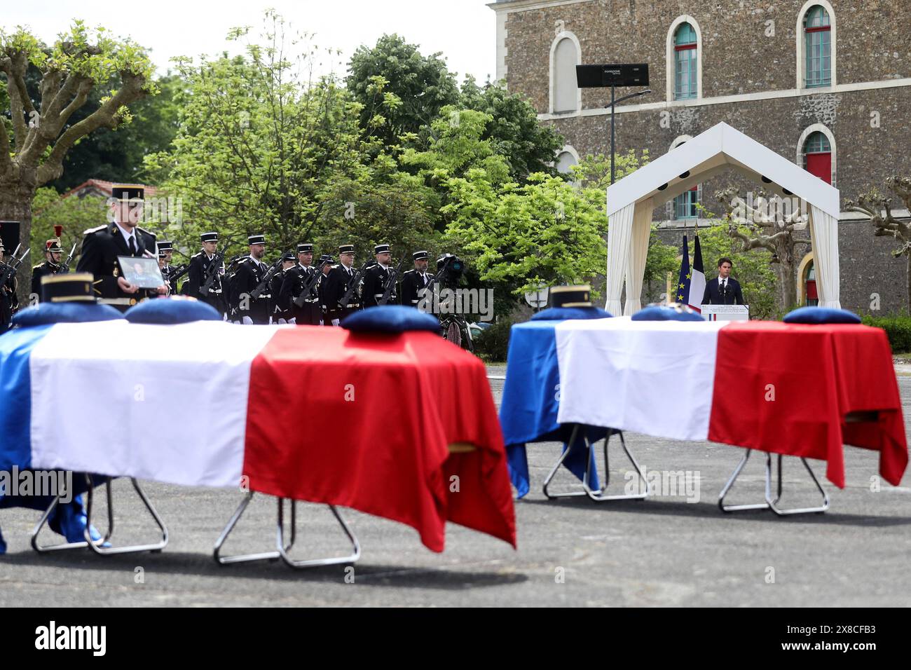 French Prime Minister Gabriel Attal during a military funeral ceremony ...