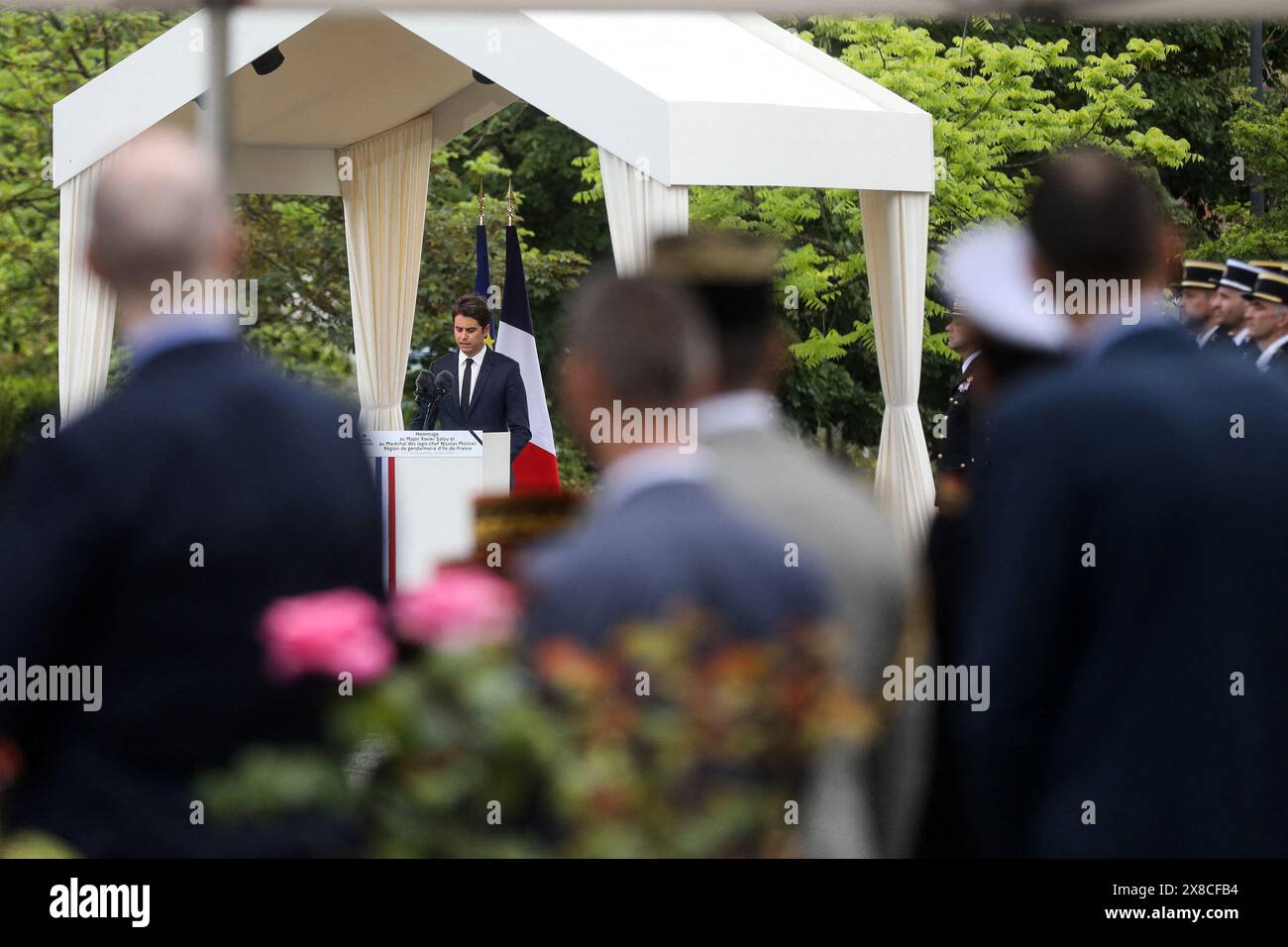 French Prime Minister Gabriel Attal during a military funeral ceremony ...
