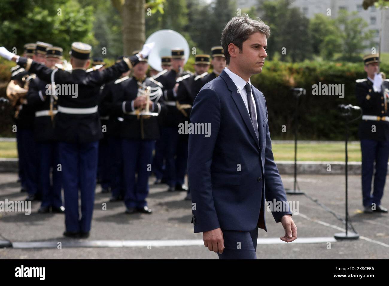 French Prime Minister Gabriel Attal during a military funeral ceremony ...
