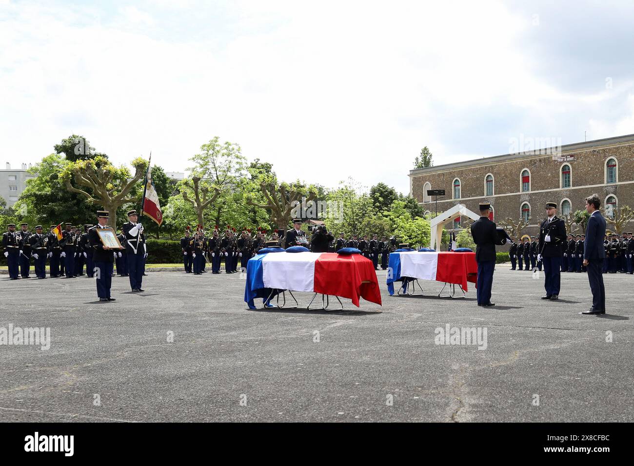 French Prime Minister Gabriel Attal during a military funeral ceremony ...