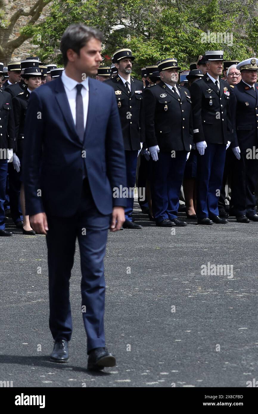 French Prime Minister Gabriel Attal during a military funeral ceremony ...