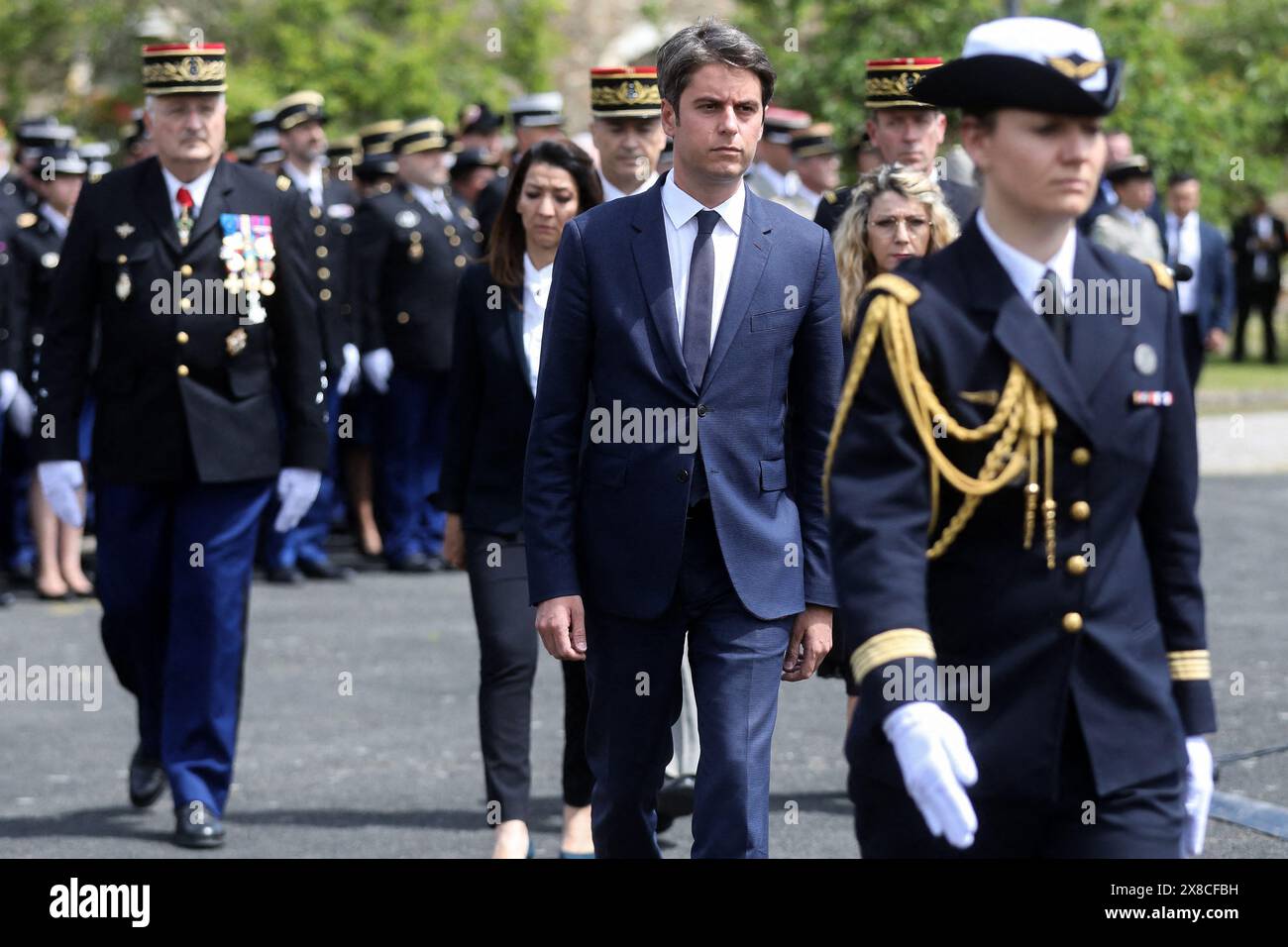 French Prime Minister Gabriel Attal during a military funeral ceremony ...