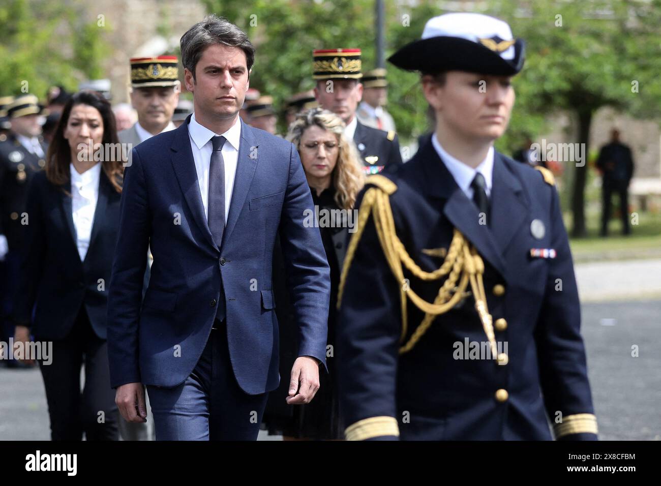 French Prime Minister Gabriel Attal during a military funeral ceremony ...