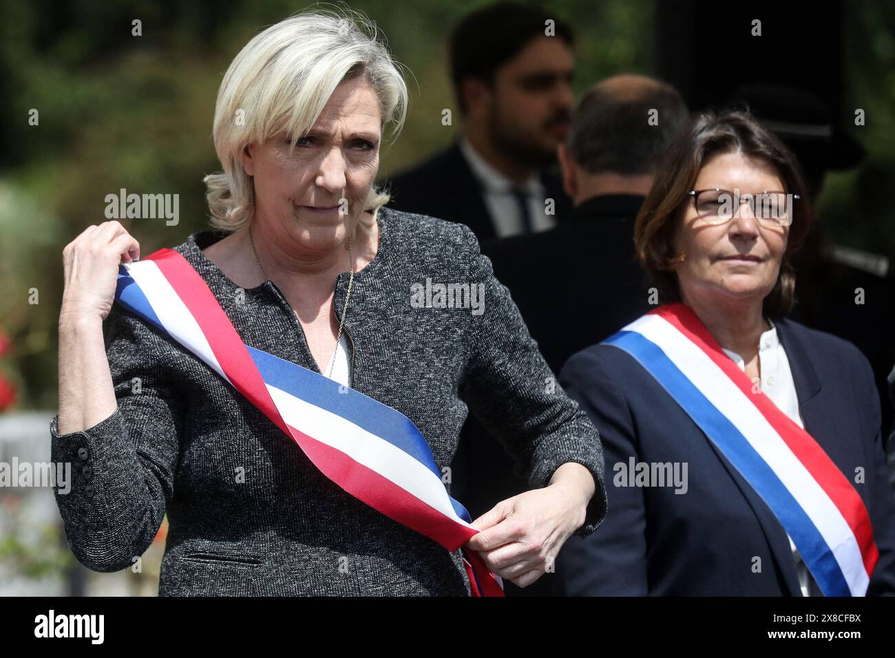 Marine Le Pen during a military funeral ceremony at the Fort de ...