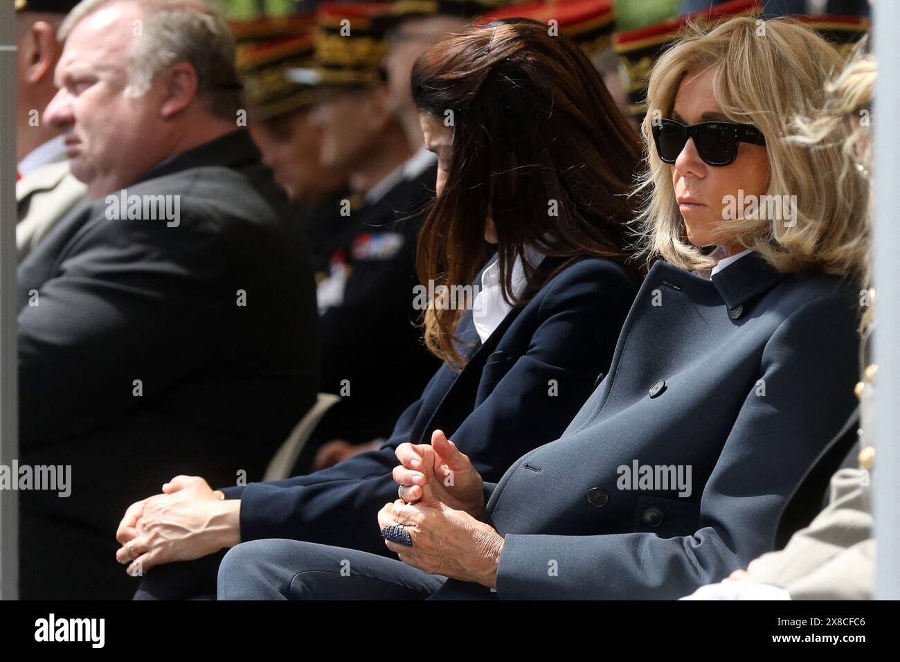 Brigitte Macron during a military funeral ceremony at the Fort de ...