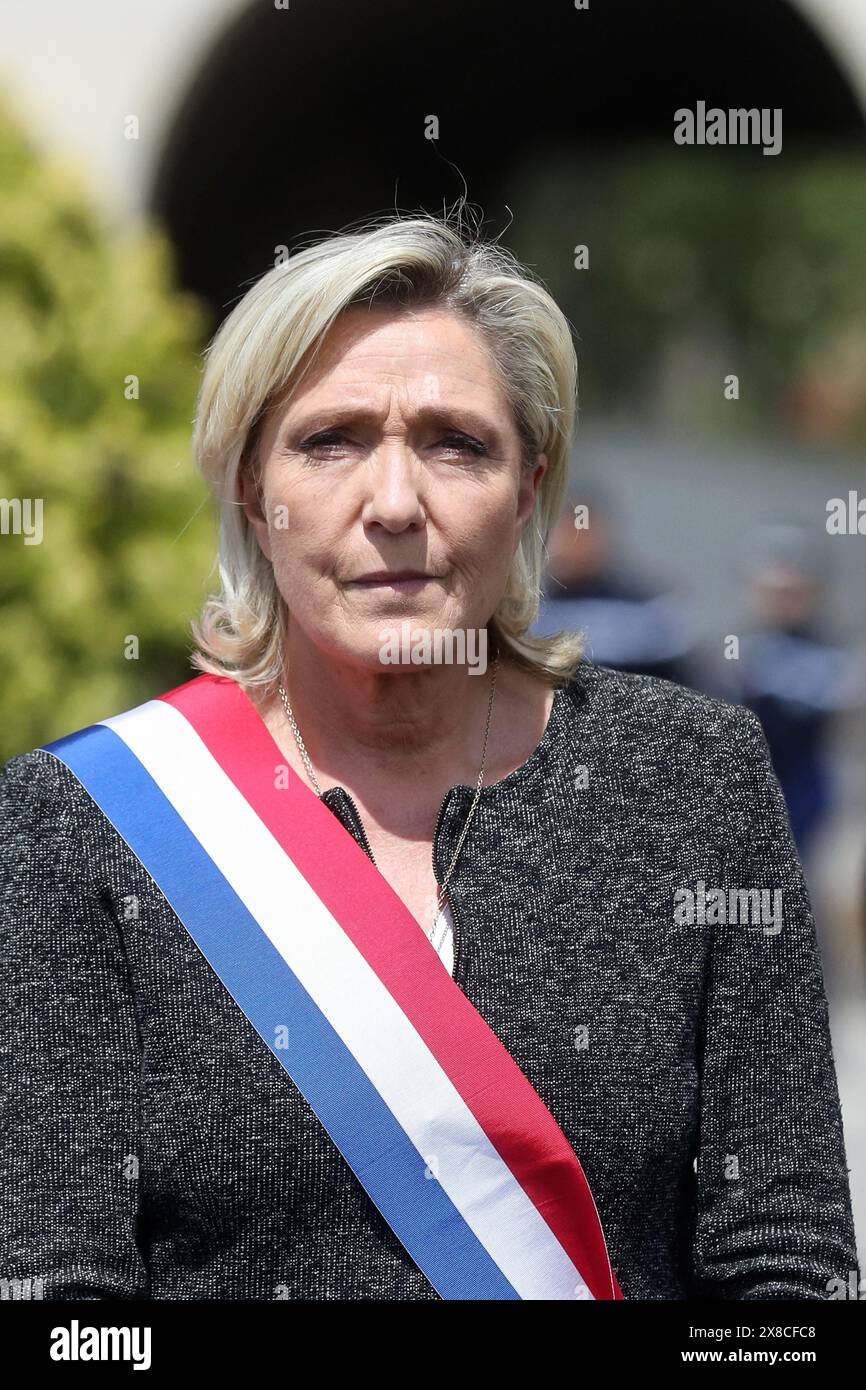 Marine Le Pen during a military funeral ceremony at the Fort de ...
