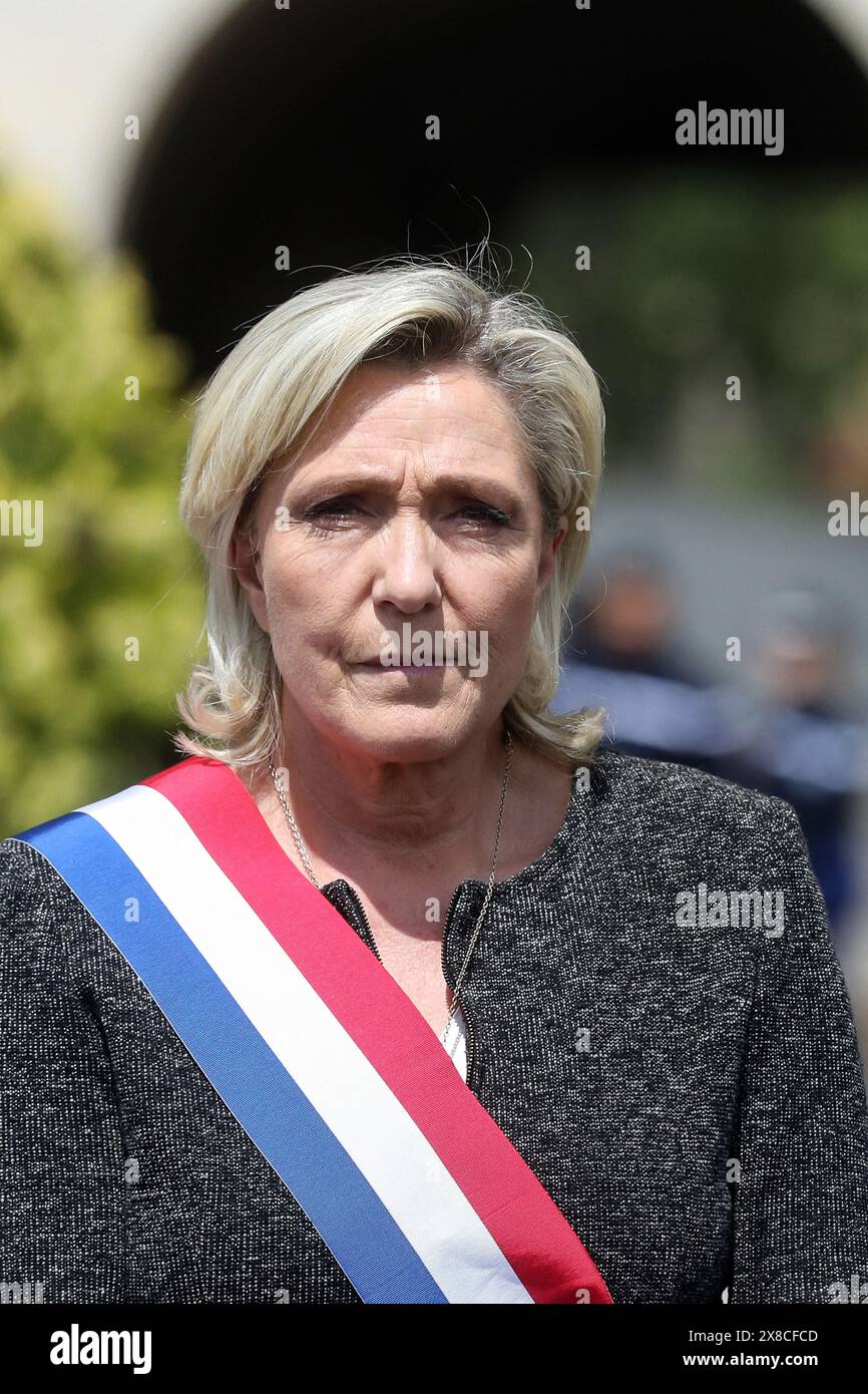 Marine Le Pen during a military funeral ceremony at the Fort de ...