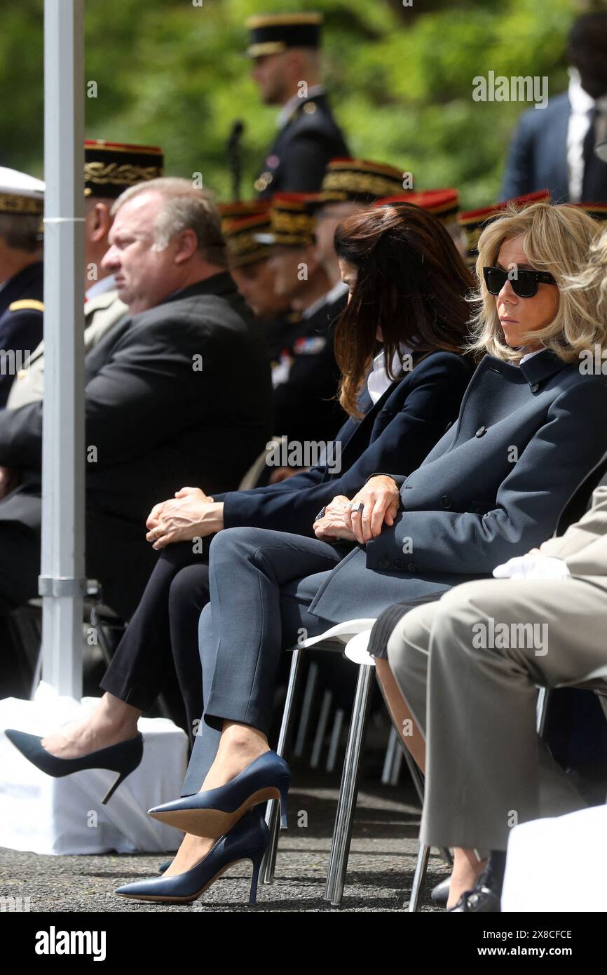 Brigitte Macron during a military funeral ceremony at the Fort de ...