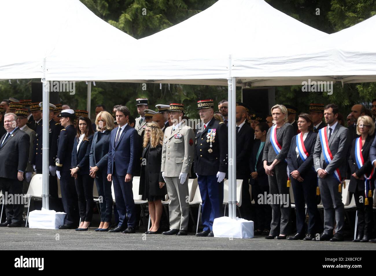 Brigitte Macron during a military funeral ceremony at the Fort de ...