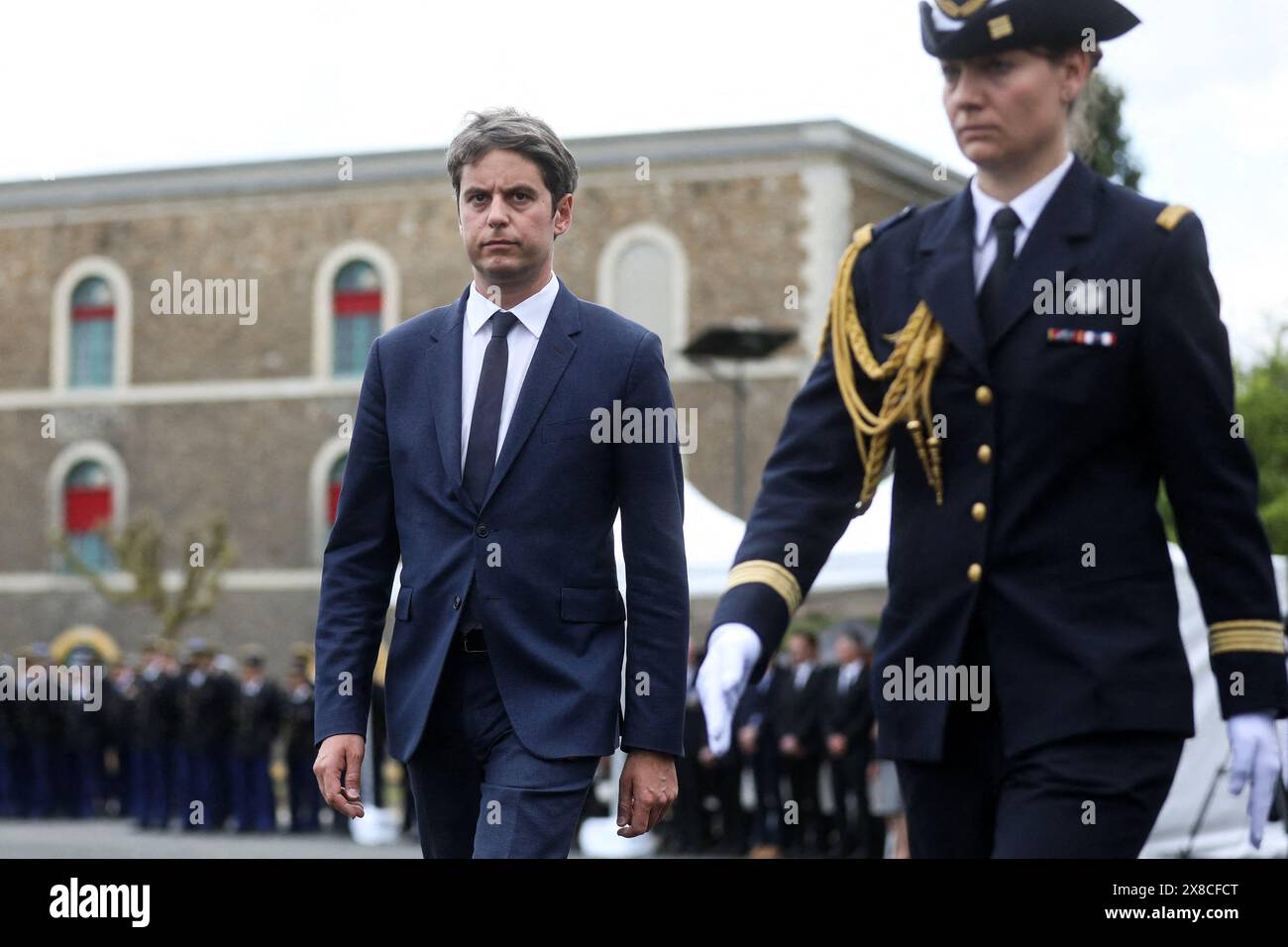 French Prime Minister Gabriel Attal during a military funeral ceremony ...