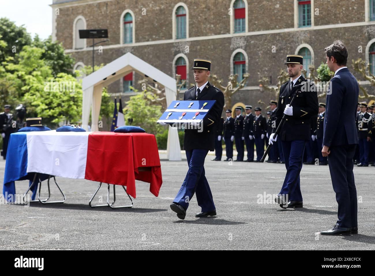 French Prime Minister Gabriel Attal during a military funeral ceremony ...