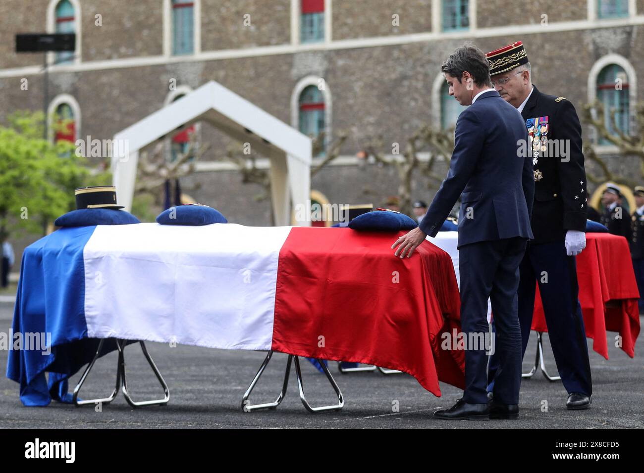 French Prime Minister Gabriel Attal during a military funeral ceremony ...