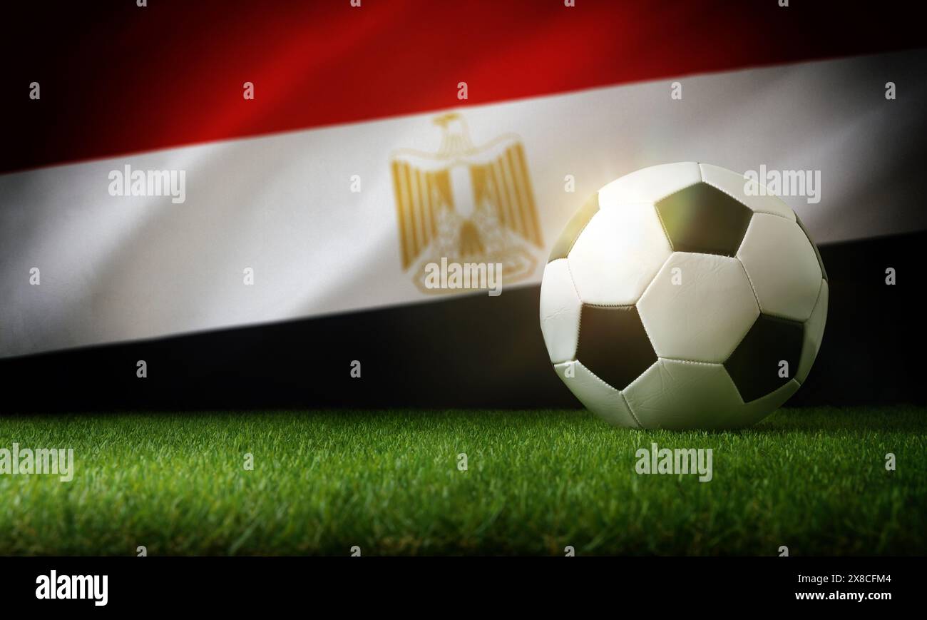 Egypt national team composition with classic ball on grass and flag in ...