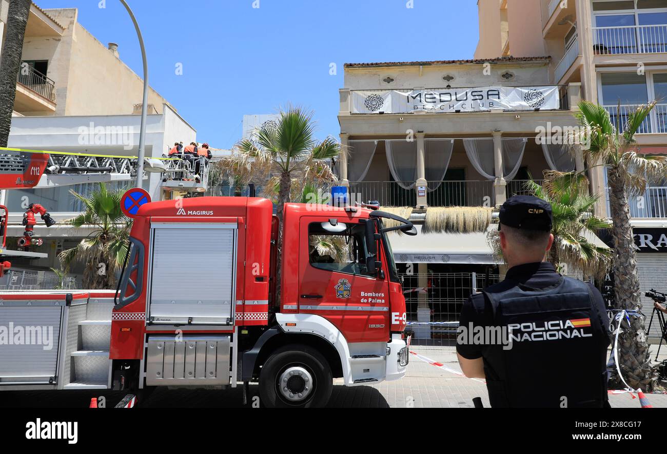 Palma, Spain. 24th May, 2024. Police officers stand in front of the ...