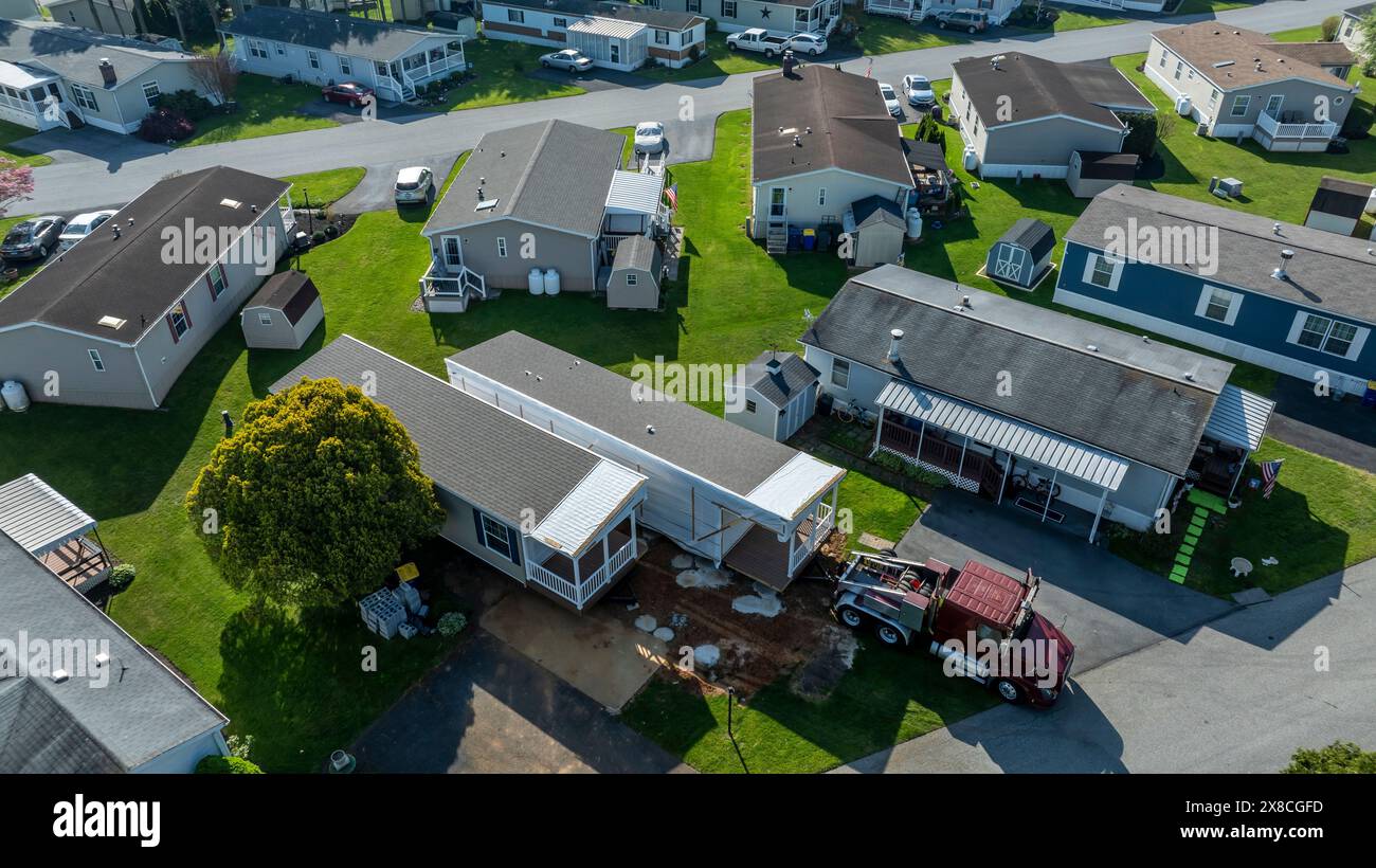 An Aerial View of a Manufactured, Mobile, Prefab Double Wide Home Being ...