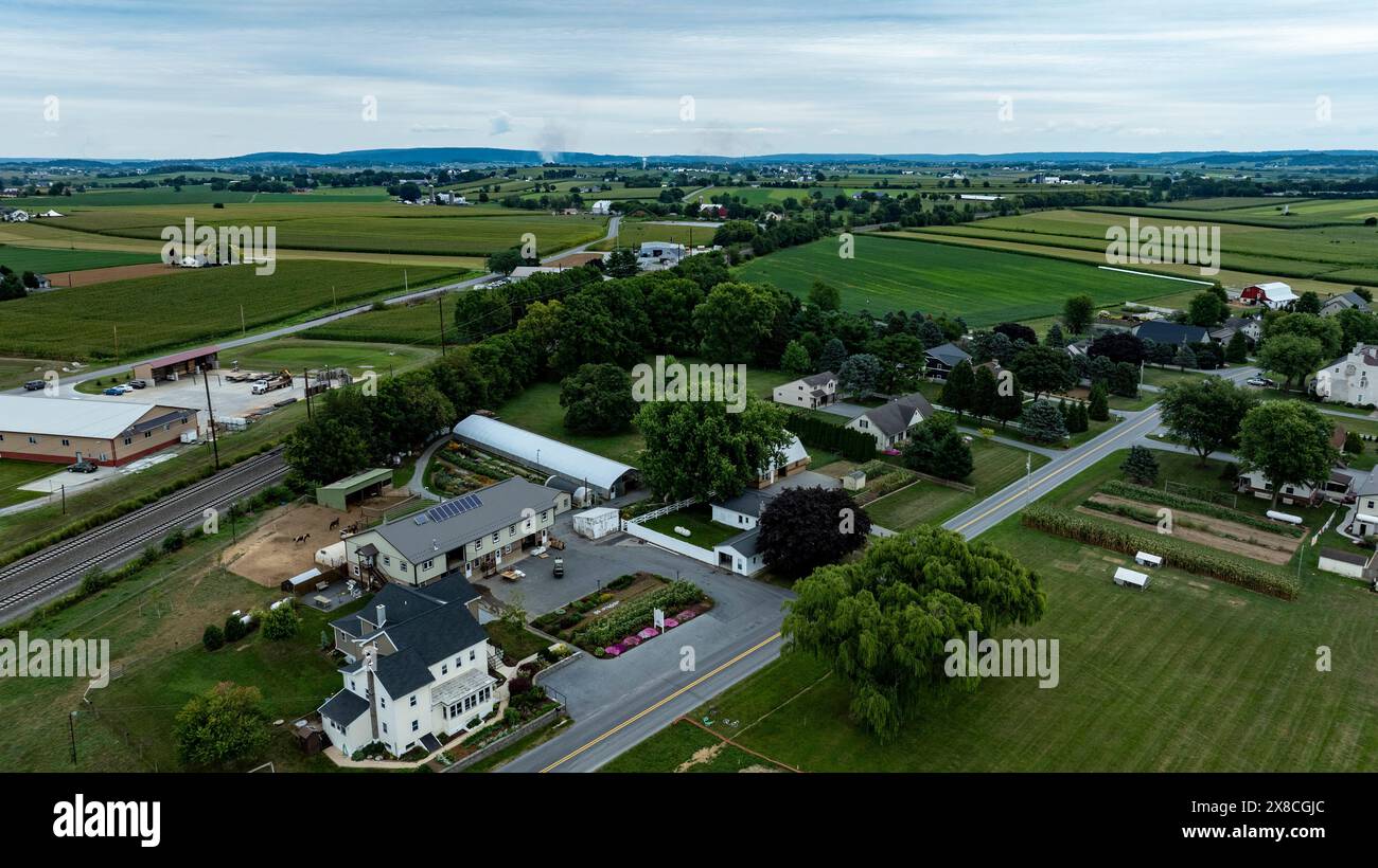 An Aerial View of Rural Community with Farmland and Houses Stock Photo ...