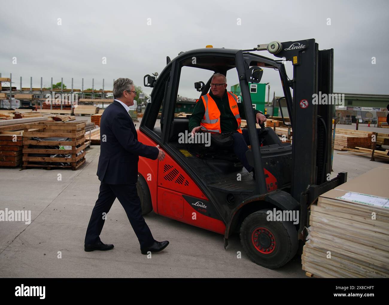 Labour leader Sir Keir Starmer speaks with Martin, a forklift truck ...