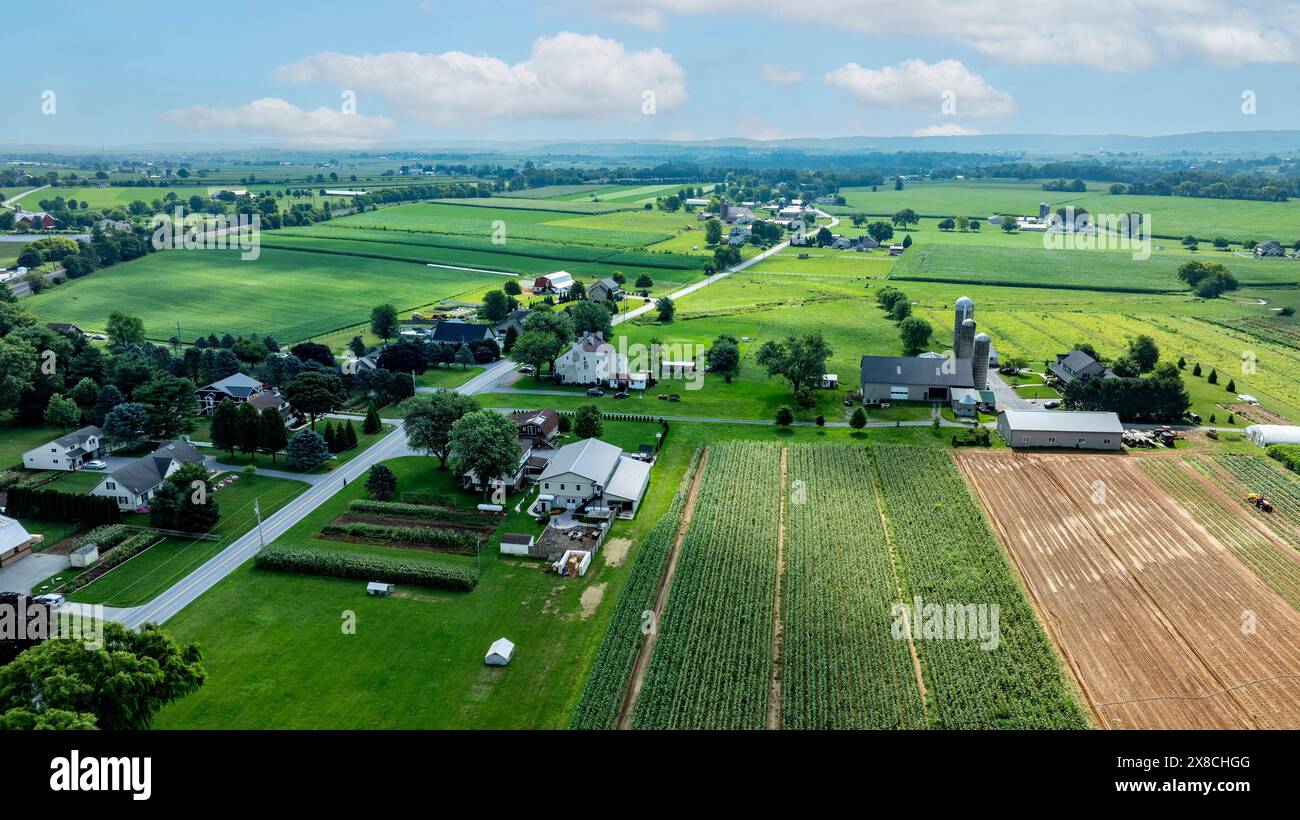 An Aerial View of Rural Community with Farmland and Homes Stock Photo ...