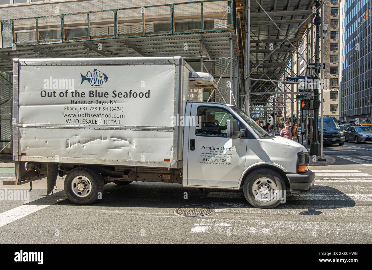 New York, NY, USA - August 2, 2023: Out of the blue seafood delivery ...