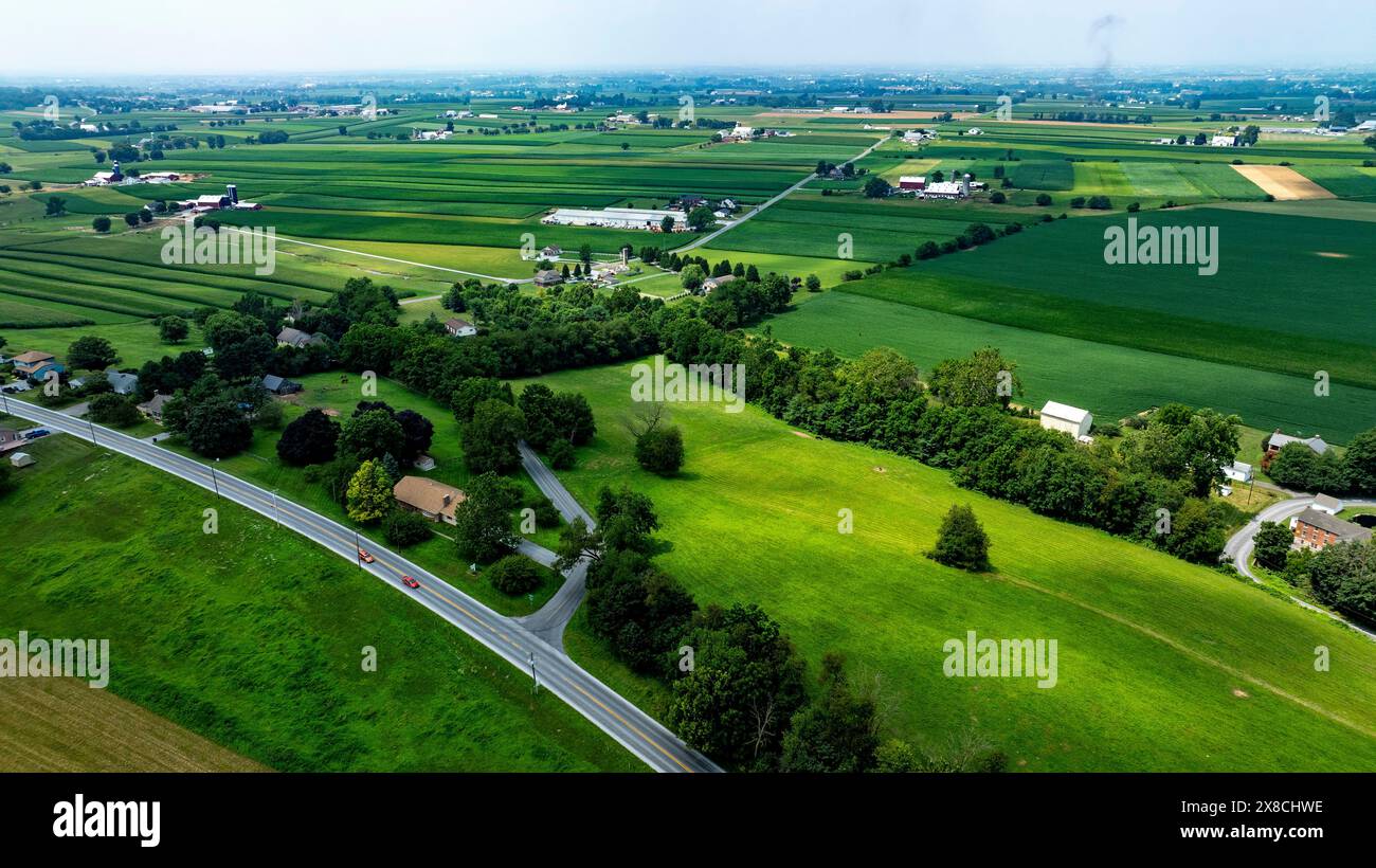 An Aerial View of Rural Road and Farmlands in Countryside Stock Photo ...