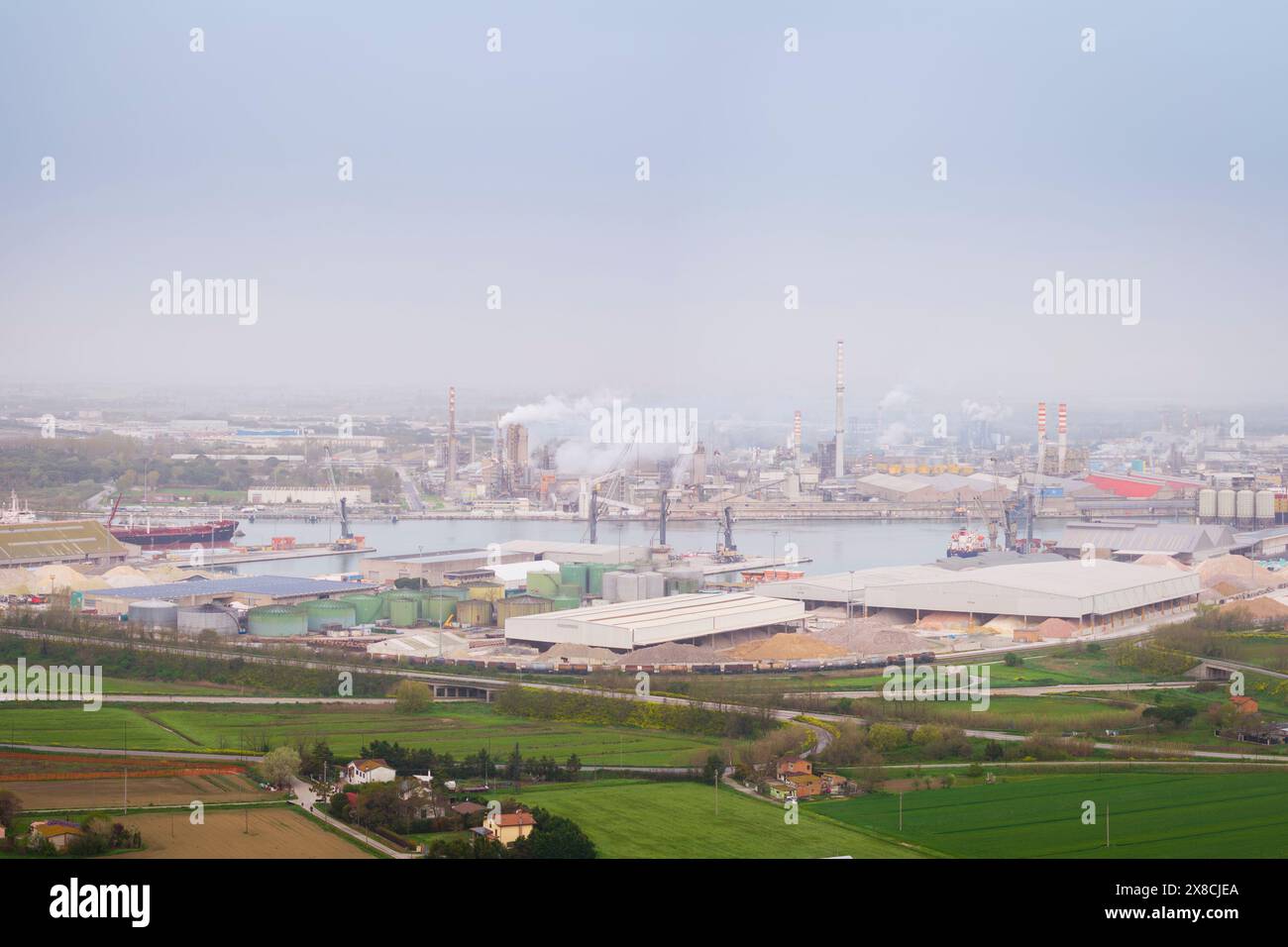 Aerial view of the industrial and port area of Ravenna ,chemical and ...