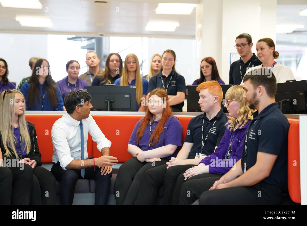Prime Minister Rishi Sunak speaking to students and teachers including ...
