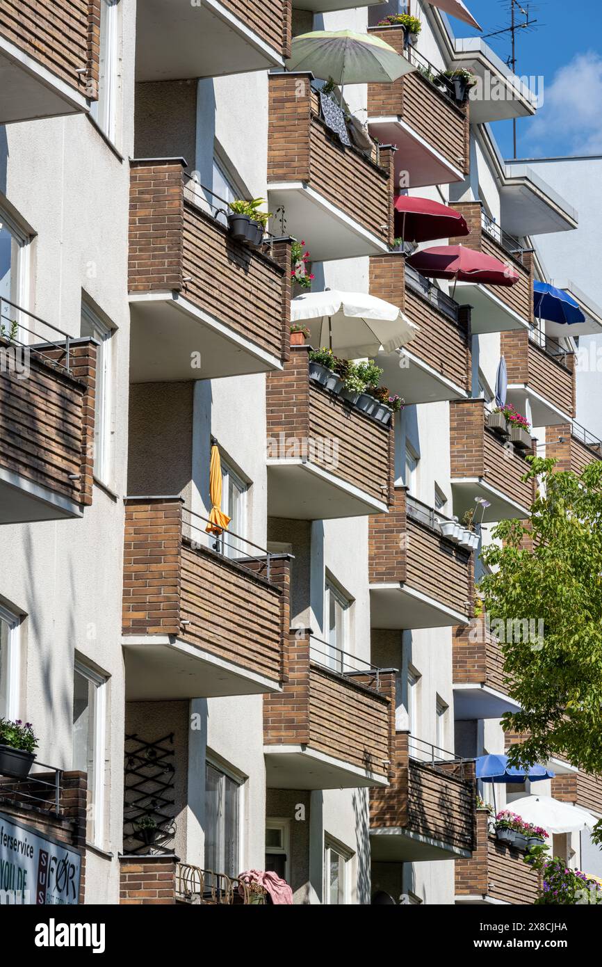 Apartment building with parasols seen in Berlin, Germany Stock Photo ...