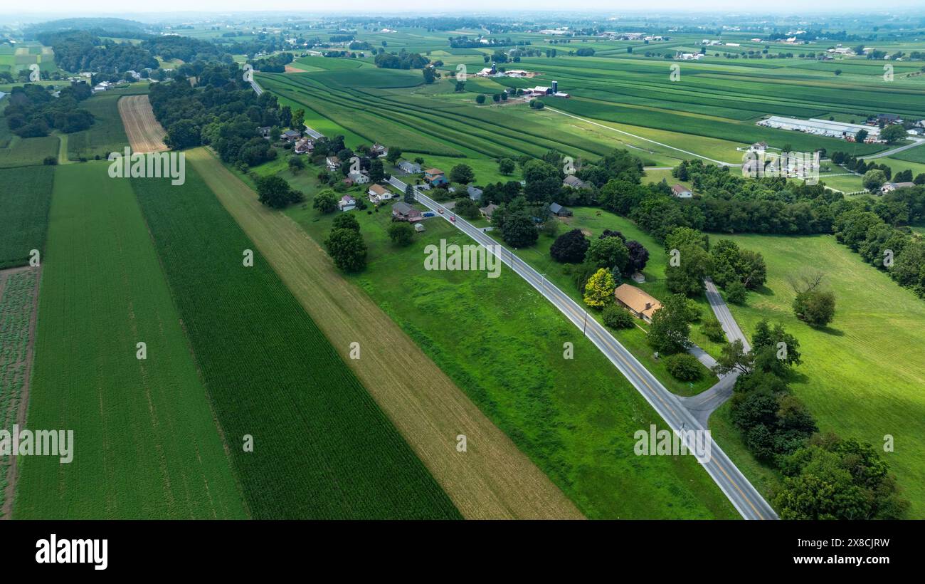 An Aerial View of Rural Road and Farmlands in Countryside Stock Photo ...