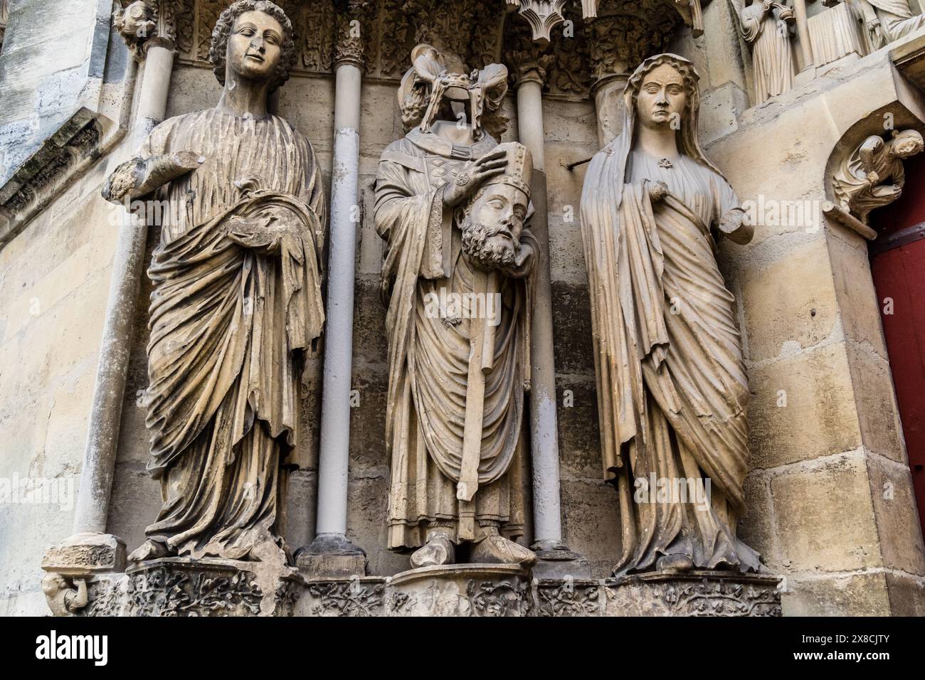 Reims, France, May 24, 2024 Exterior facade of the Notre Dame de Reims ...
