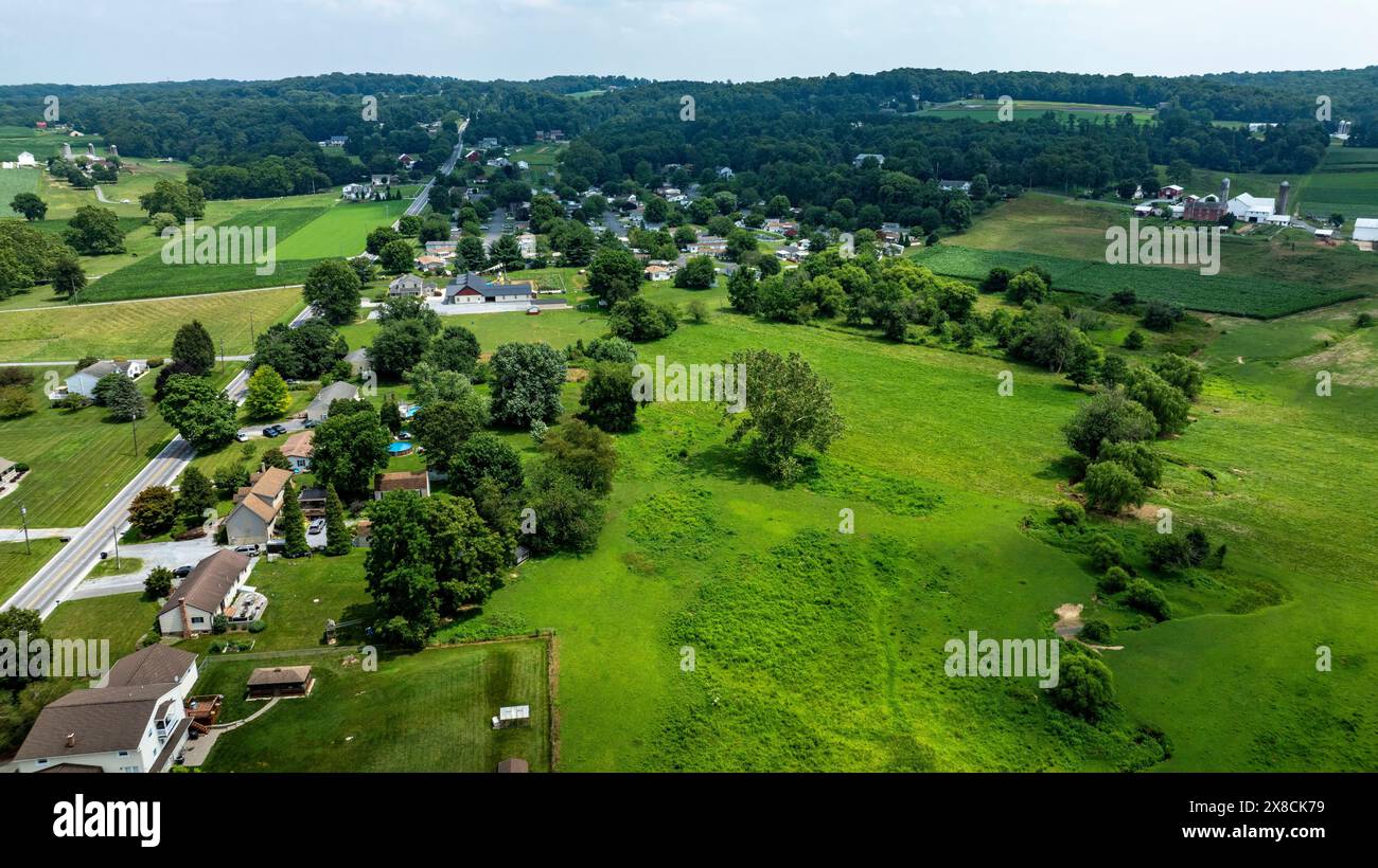 An Aerial View of Rural Community and Surrounding Farmlands Stock Photo ...
