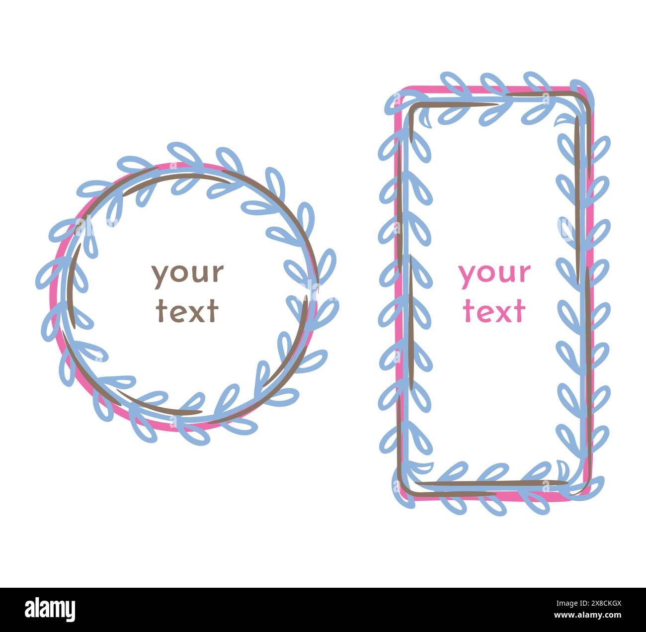 Original Frame, doodle art style border Set. Hand drawn blob brush ...