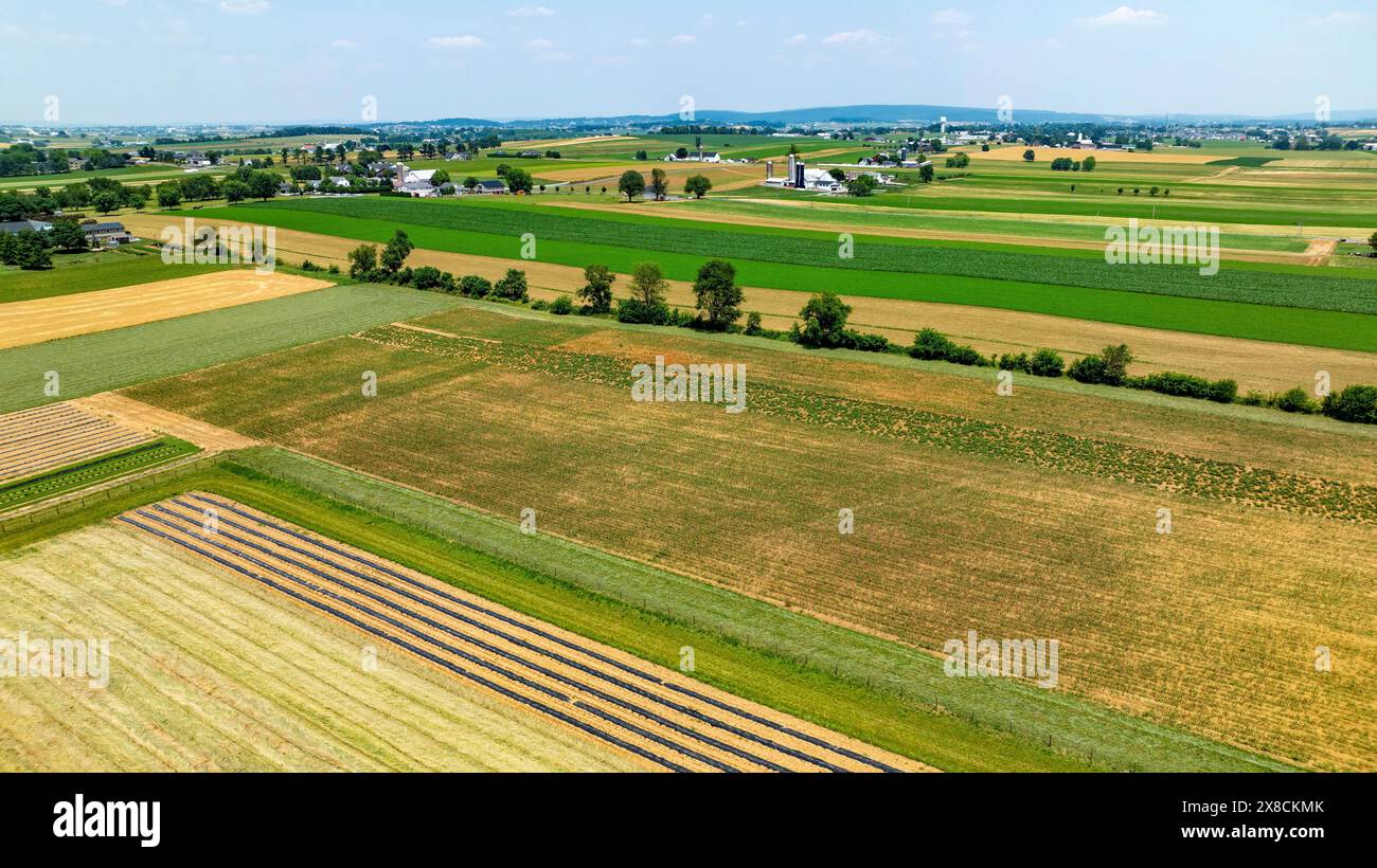 An Aerial View of Agricultural Fields and Rural Community Stock Photo ...