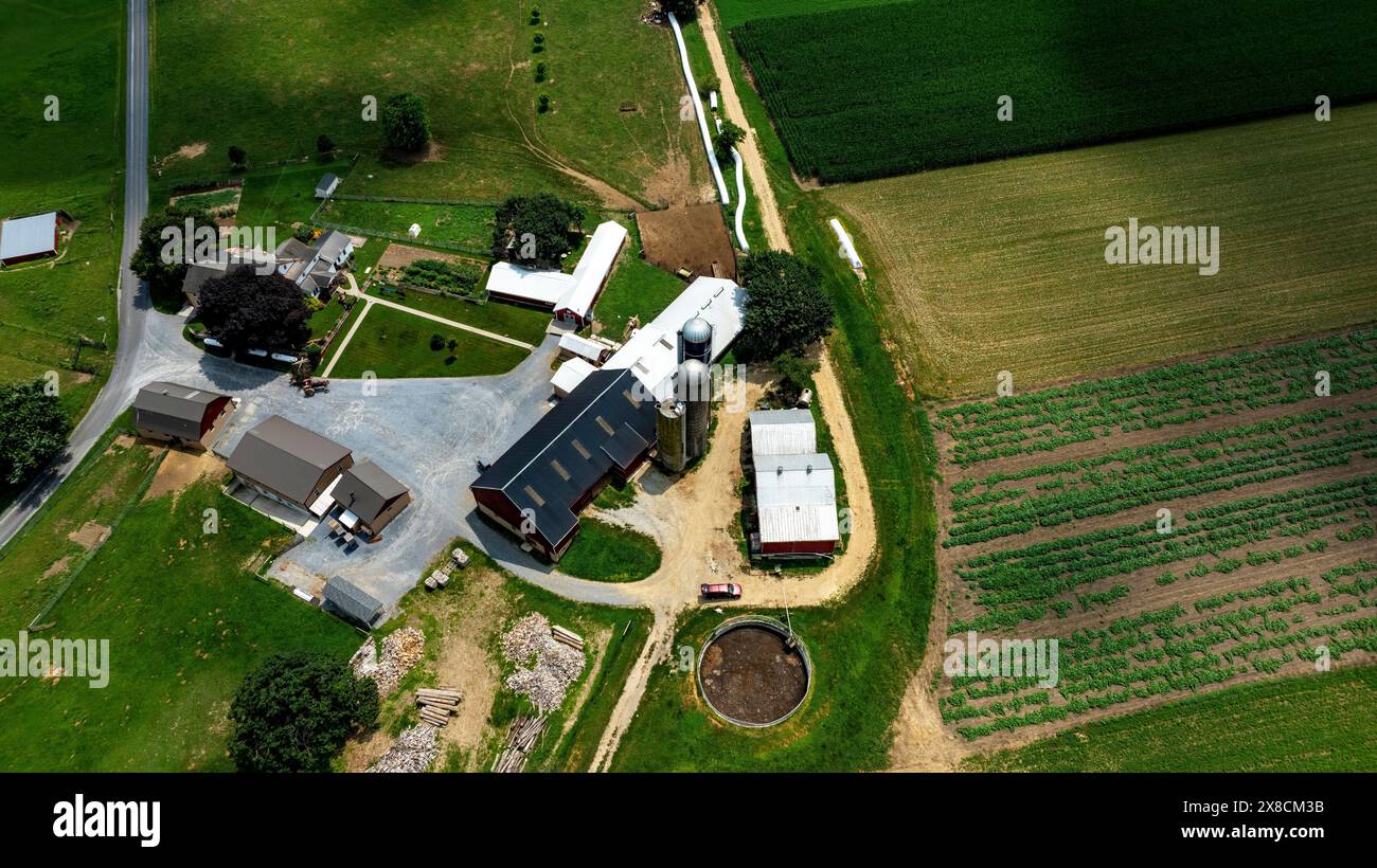 An Aerial View of Rural Farm Buildings and Fields Stock Photo - Alamy