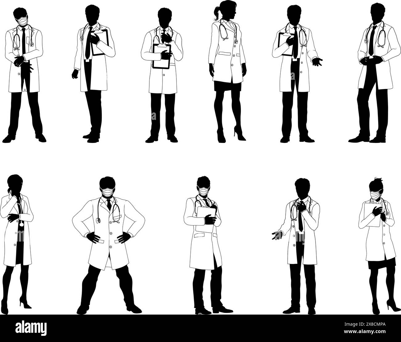 Doctor Men and Women Medical People Silhouette Set Stock Vector Image ...