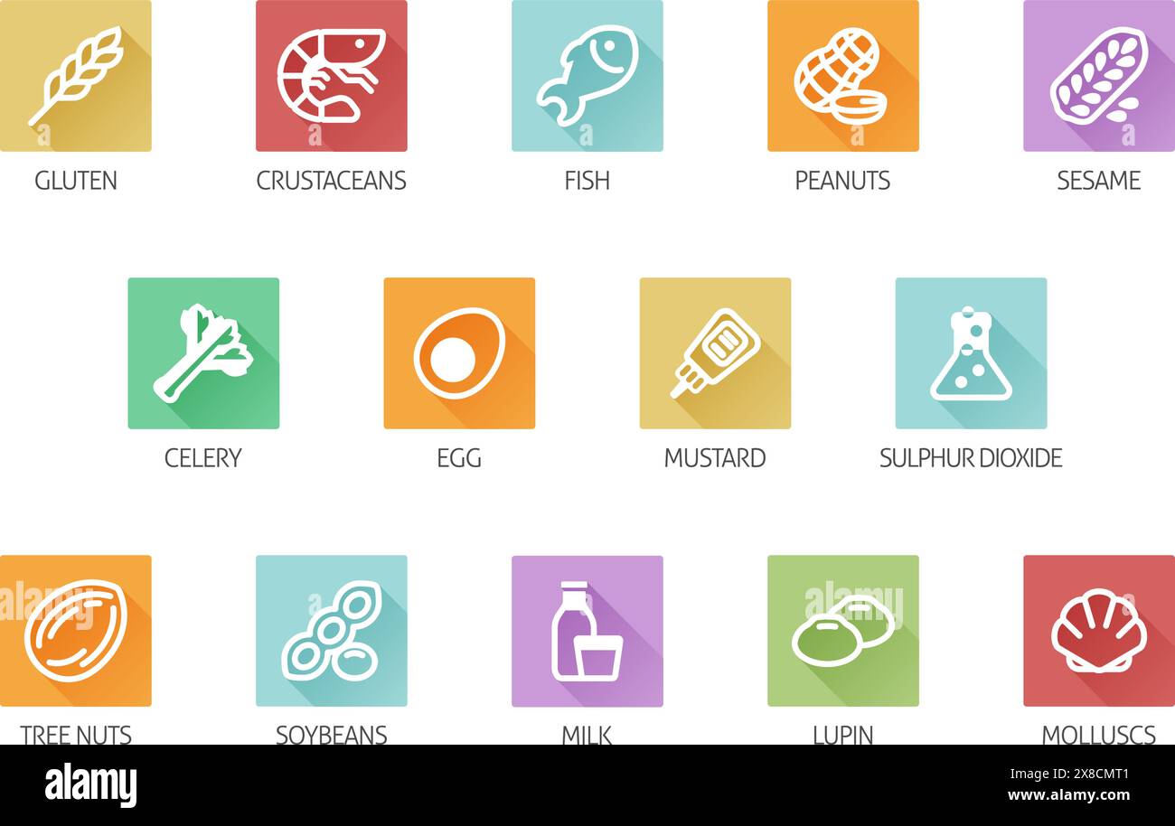 Allergen Food Major Allergy Icons Stock Vector Image & Art - Alamy