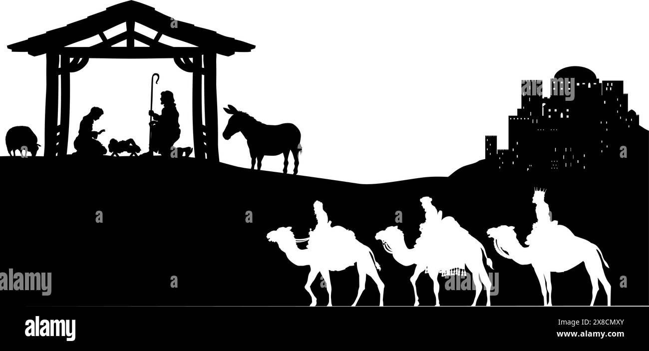 Christmas Nativity Scene Bethlehem Manger Wise Men Stock Vector Image ...