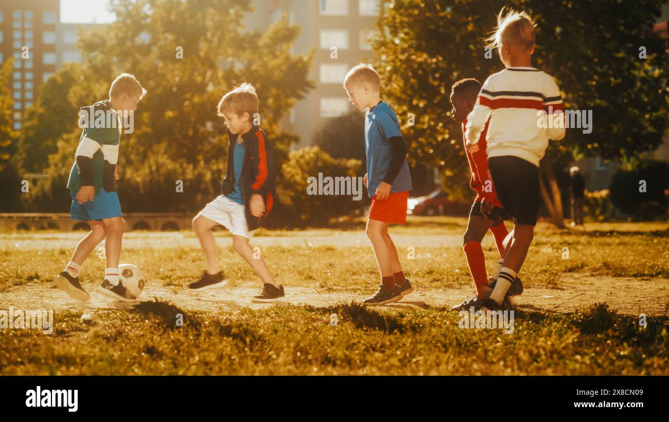 Neighborhood Friends Playing Soccer Outside in Urban Backyard ...