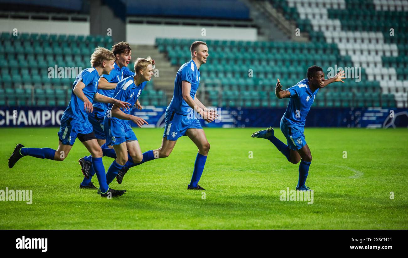 Soccer Football Championship: Black Forward Attacks and Scores Goal ...