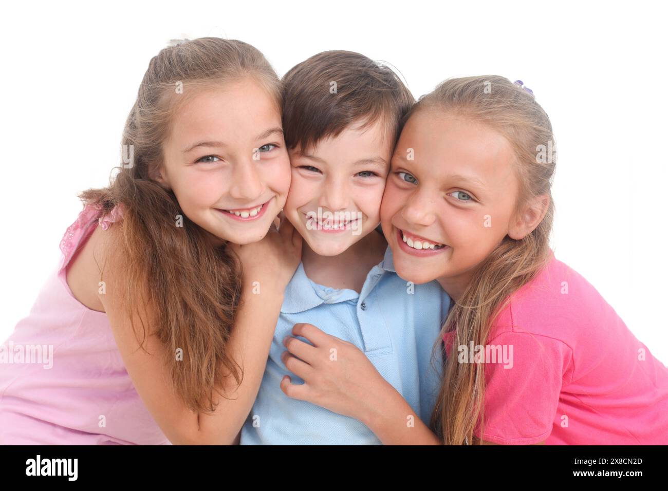 portrait of three cheerful kids on white background Stock Photo - Alamy