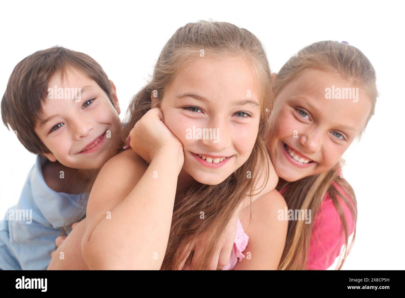 portrait of three cheerful kids on white background Stock Photo - Alamy
