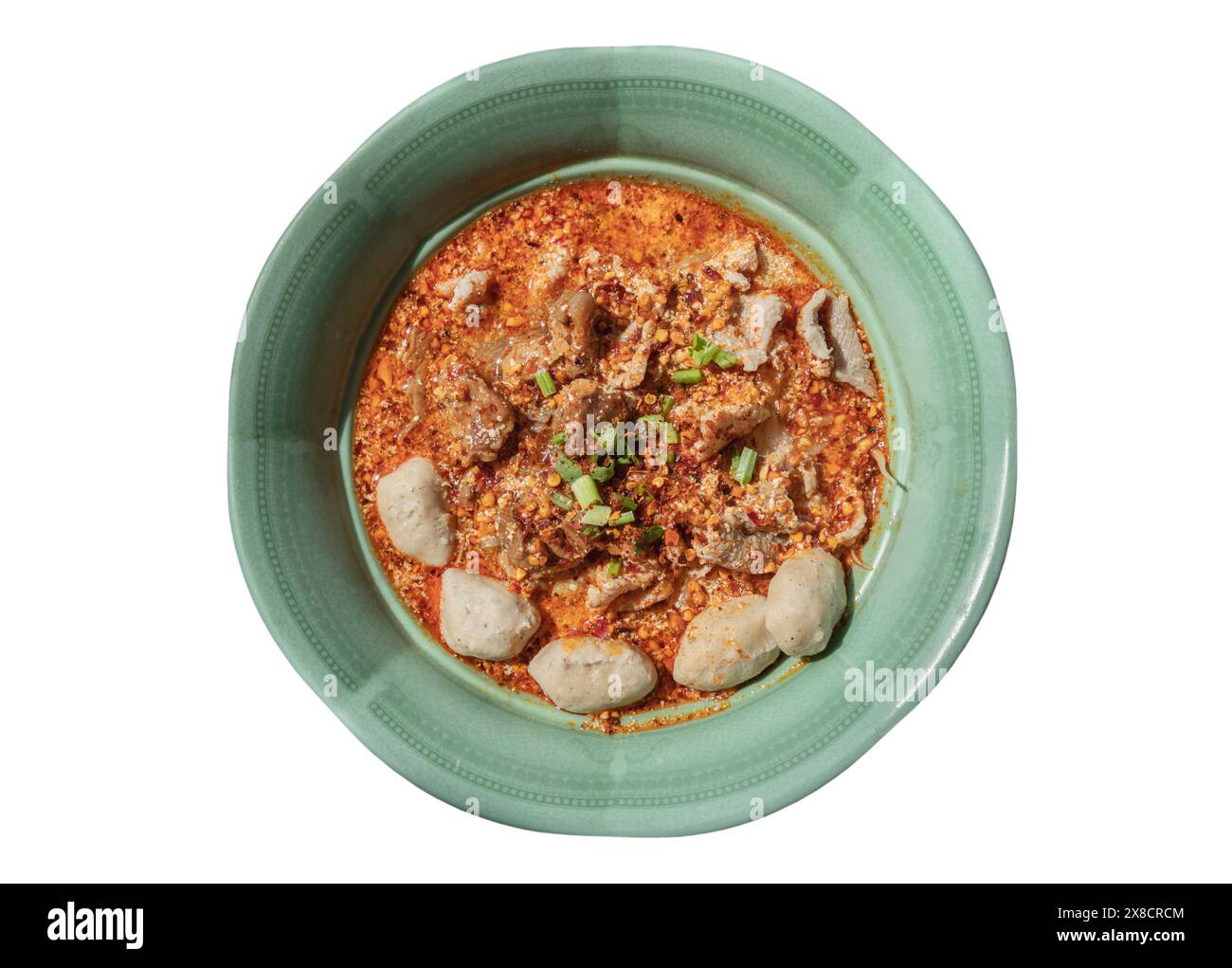 Spicy tom yum rice stick noodles (Thai spicy soup) with braised pork ...