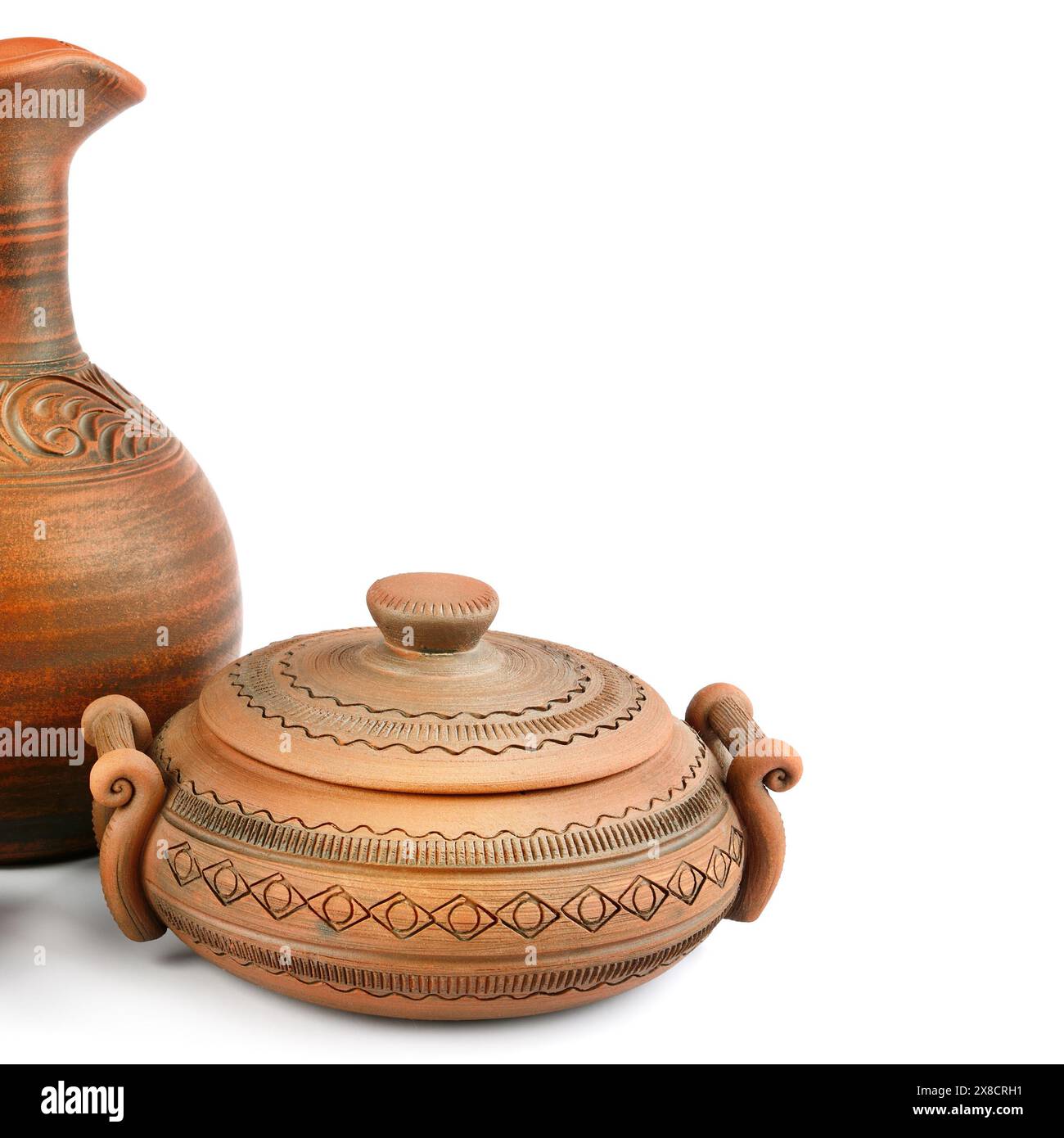 Set of old ceramic pot - kitchen retro equipment of cooking isolated on ...