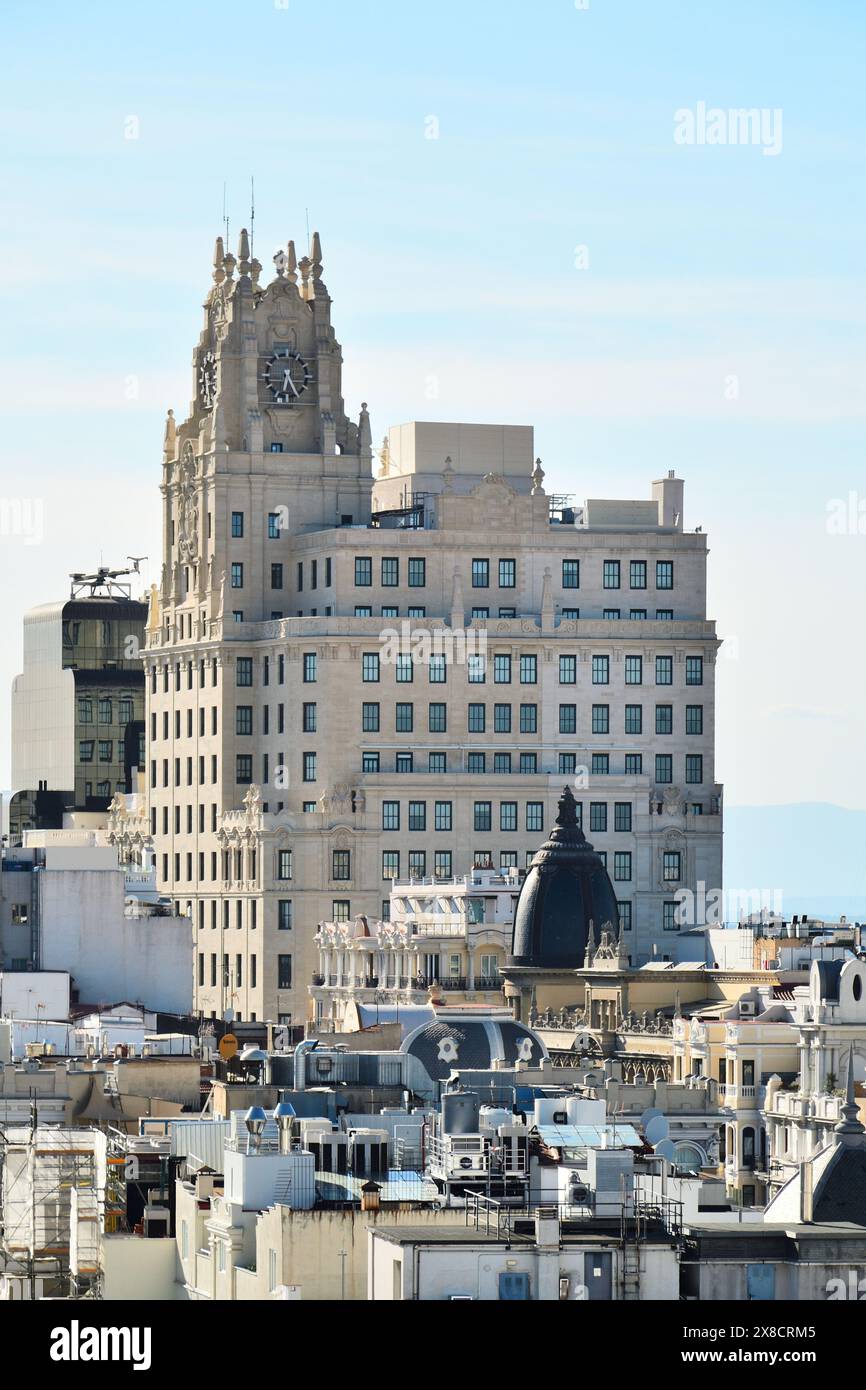 Madrid, Spain - April 13, 2024.The Telefonica building on Gran Via ...