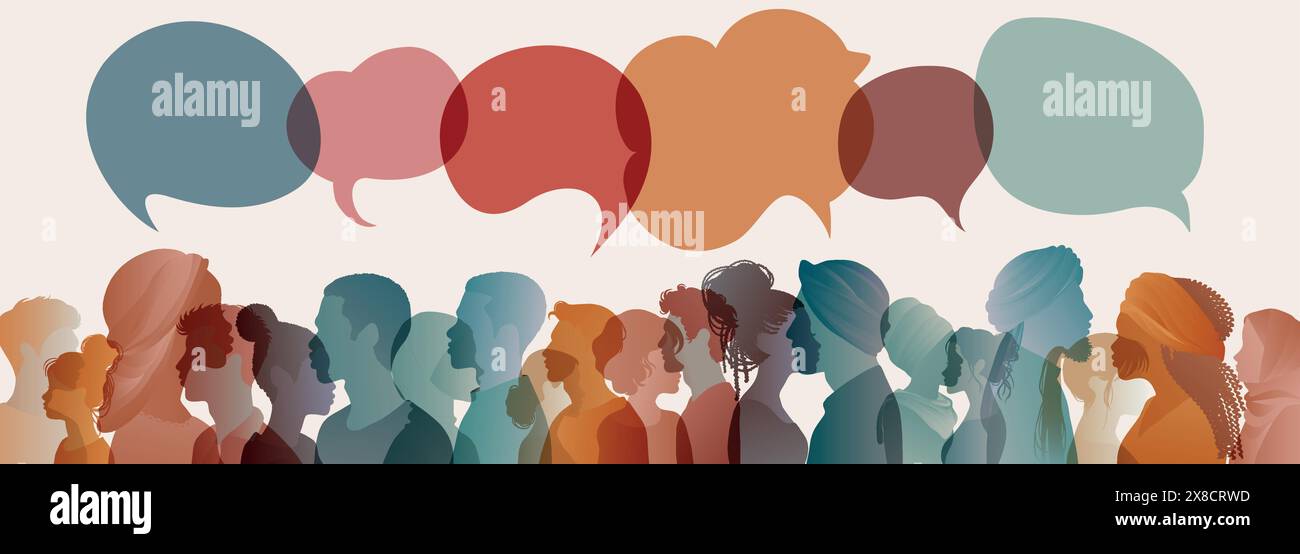 Communication across diverse cultures - Multicultural dialogue represented by colored ...