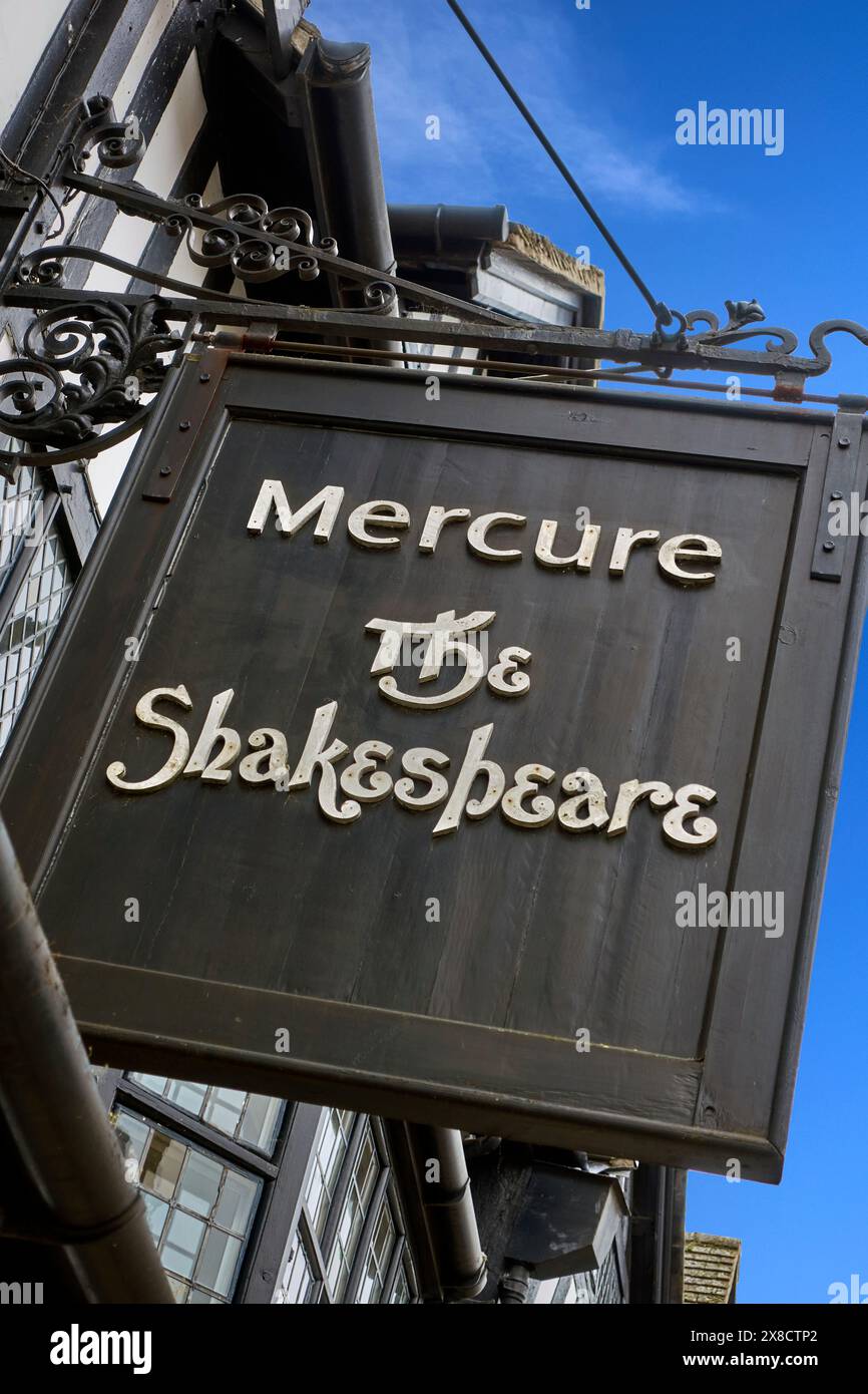 Hanging wooden sign of the Mercure Shakespeare Hotel Church Street ...