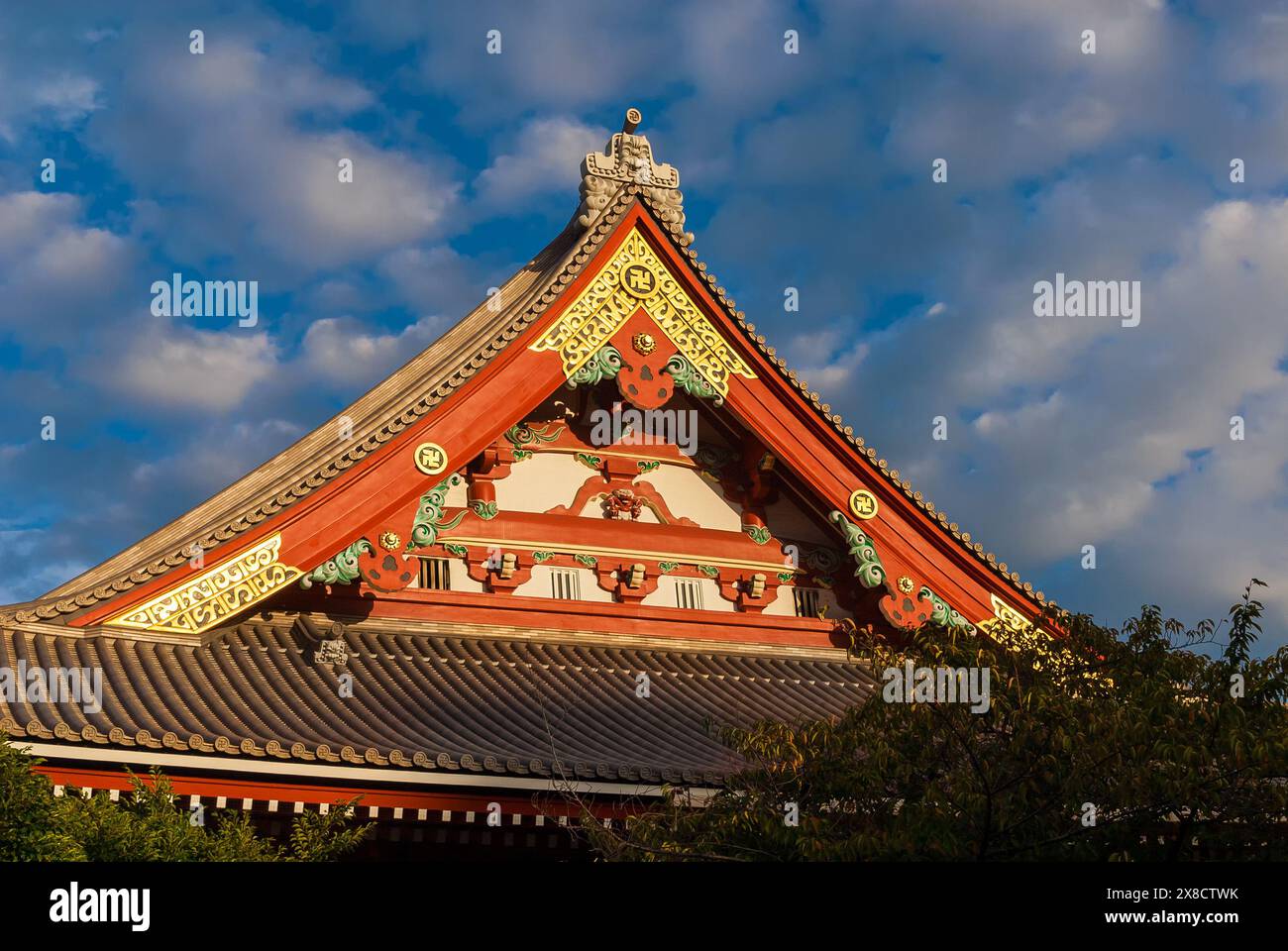 Religious architecture in Japan. Detail of Senso-ji Buddhist temple ...