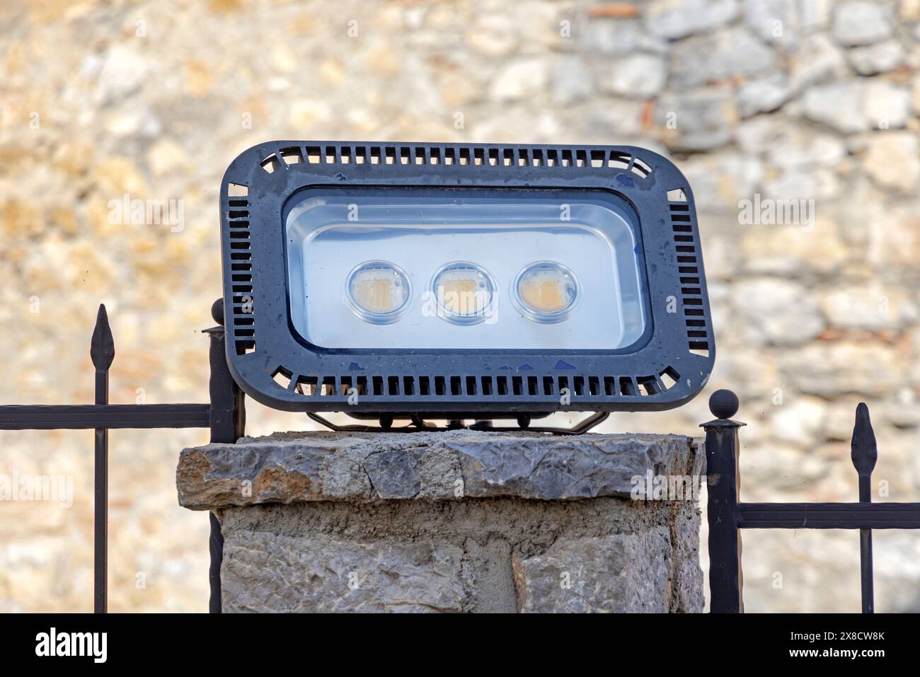 Powerful Led Reflector With Lens at Fence Column Illumination Stock ...